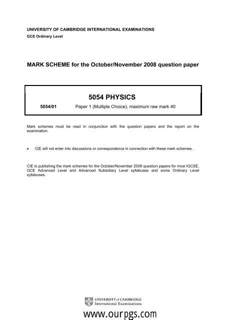 Physics Marking Scheme Physics MS P O N Pdf Ourpgs Com