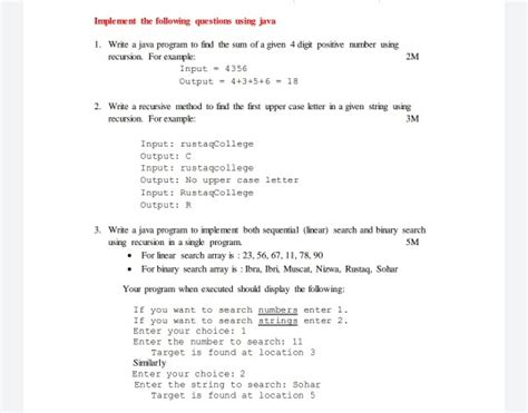 solved implement the following questions using java 2m 1