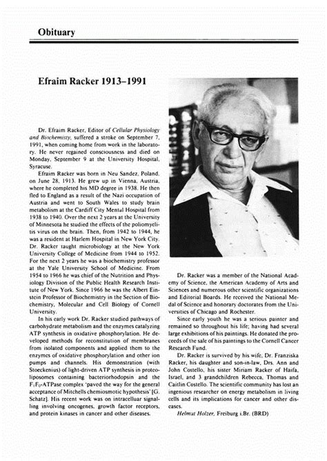 Efraim Racker 1913 1991 Cellular Physiology And Biochemistry Karger