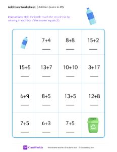 Addition Maze Sums To Bottle Worksheet ClassWeekly Com Worksheets Library