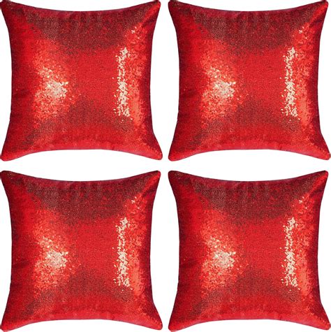 Miayon Red Square Sequin Decorative Throw Pillow Covers