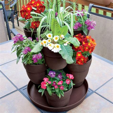 Emsco 13 In 3 Tier Resin Flower And Herb Tower Planter In Brown 2385 1