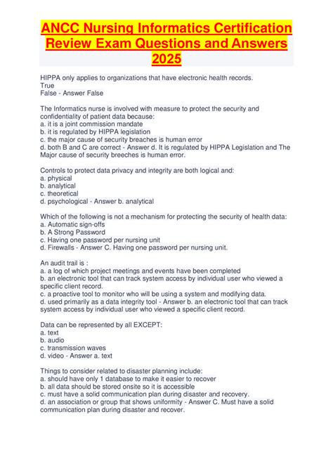 Ancc Nursing Informatics Certification Review Exam Questions And Answers 2025 Exams Nursing