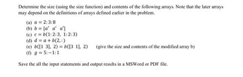 solved determine the size using the size function and