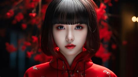 Premium Photo A Marvelous Young Chinese Woman With Short Hair Is