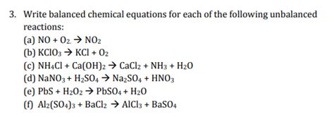 Solved 3 Write Balanced Chemical Equations For Each Of The