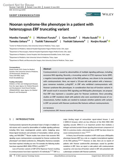 Noonan Syndrome‐like Phenotype In A Patient With Congenital Anomalies