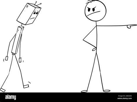 Human Expelling Robot Or Ai Or Artificial Intelligence Vector Cartoon Stick Figure Or Character