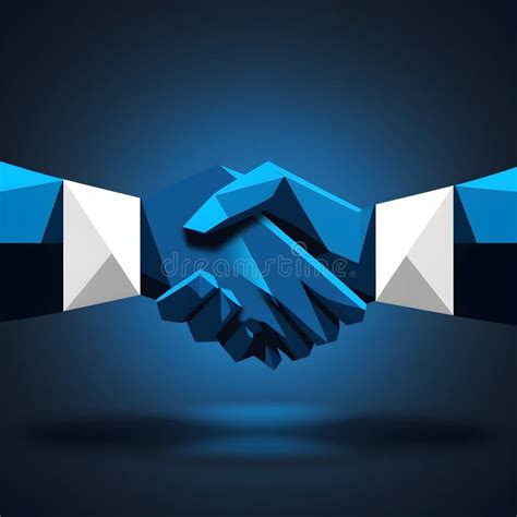 Abstract Low Poly Agreement Handshake On Dark Blue Background Stock