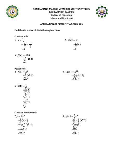 Application Of Differentaition Rules Pdf Derivative Functions And