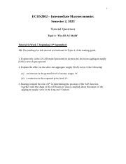 Tutorial 6 Questions ECOS2002 Sem2 2023 Docx 1 ECOS2002 Intermediate Macroeconomics Semester