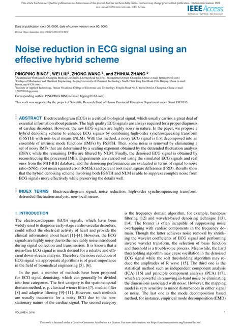 Pdf Noise Reduction In Ecg Signal Using An Effective Hybrid Scheme