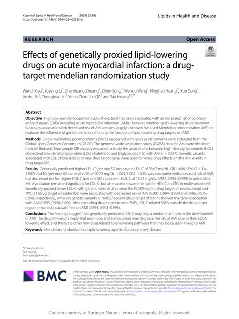 Pdf Effects Of Genetically Proxied Lipid Lowering Drugs On Acute Myocardial Infarction A Drug