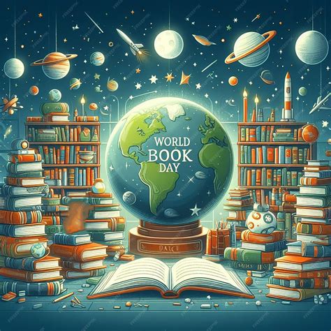 Premium Photo World Book Day Library With Planet And Books