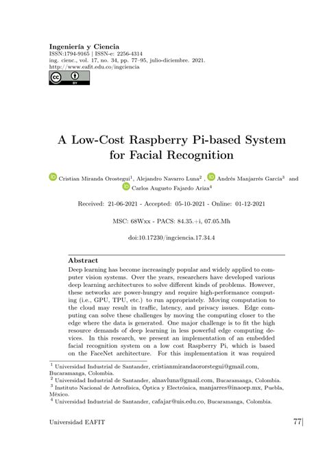 Pdf A Low Cost Raspberry Pi Based System For Facial Recognition