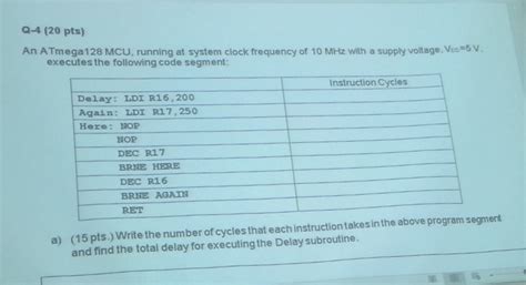 Solved Q 4 20 Pts An Atmega 128 Mcu Running At System