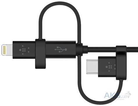 Кабель USB Belkin Universal micro USB USB C Lightning Connectors Black F8J050BT04 BLK купить