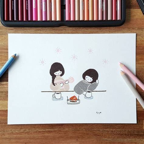 따끈따끈 스웨터 쌉싸래한 차와 달콤한 카라멜 케이크 밖은 찬 바람이 쌩쌩한데 여긴 참 따뜻하다그치 귀여운 그림 그림 스트링 아트