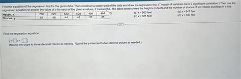 Solved Find The Equation Of The Regression Line For The Chegg