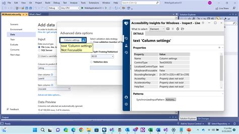 a11y model builder advanced data option column settings usability