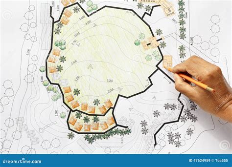 Architect Designing Blueprint Floor Plan Sketch On Computer Architecture Stock Image
