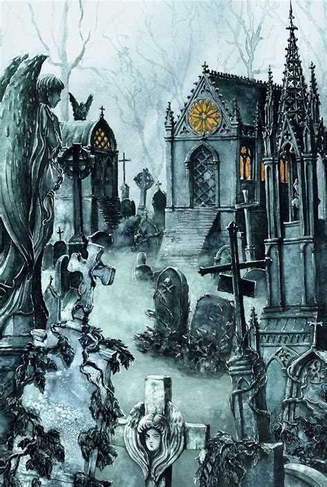 Gothic Graveyard Watercolor Illustration For Tcg Sorcery Contested Realm Peace Art