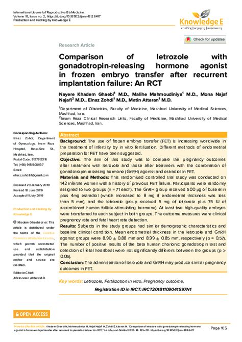 Pdf Comparison Of Letrozole With Gonadotropin Releasing Hormone Agonist In Frozen Embryo