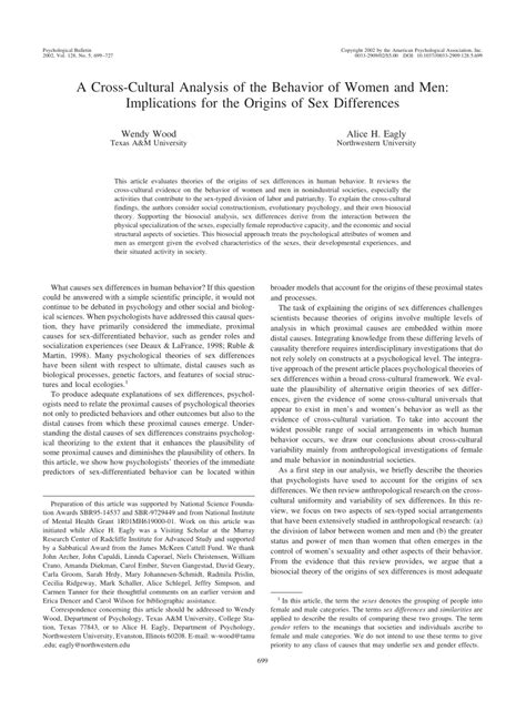 Pdf A Cross Cultural Analysis Of The Behavior Of Women And Men
