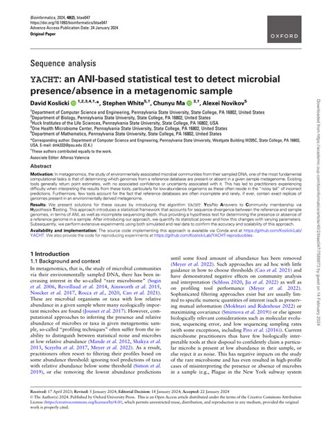 Pdf Yacht An Ani Based Statistical Test To Detect Microbial Presence