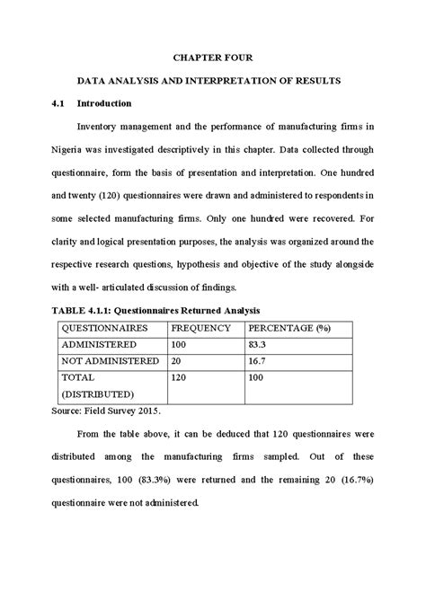 Chapter Four Data Analysis And Interpret Chapter Four Data Analysis And Interpretation Of