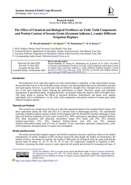 The Effect of Chemical and Biological Fertilizers on Yield, Yield Components and Protein Content ...