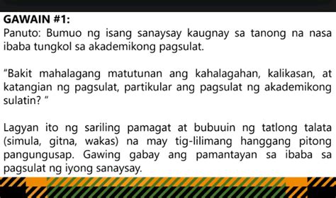 GAWAIN 1 Panuto Bumuo ng isang sanaysay | StudyX