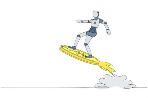 Premium Vector Single One Line Drawing Robot Riding Dollar Coin