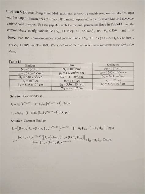 using ebers moll equations construct a matlab