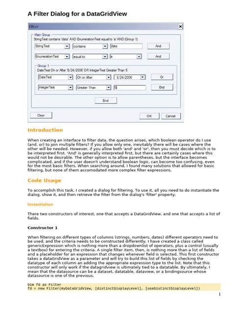 A Filter Dialog For A Datagridview Pdf Computing Software Engineering