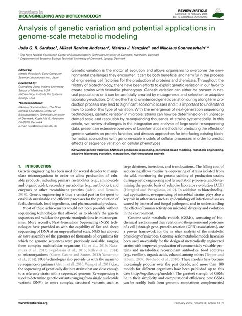 Pdf Analysis Of Genetic Variation And Potential Applications In