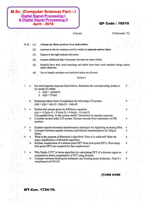 University Of Mumbai M Sc Computer Science Part I Digital Signal