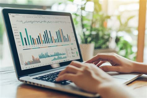 A Person Types On A Laptop With A Graph Displayed On Screen Stock Illustration Illustration Of
