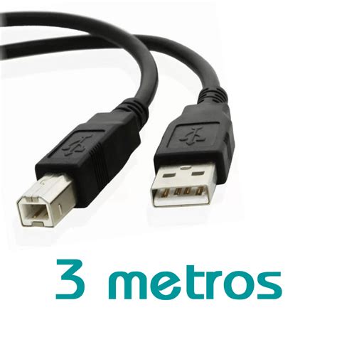 Cabo Usb 2 0 Tipo Ab 3 Metros Modelo Padrão Para Arduino Uno Impressora Casa Da Robótica