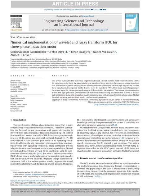 Pdf Numerical Implementation Of Wavelet And Fuzzy Transform Ifoc For