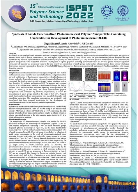 Pdf Synthesis Of Amide Functionalized Photoluminescent Polymer Nanoparticles Containing