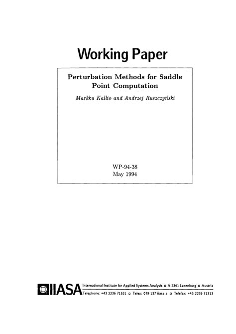 Pdf Perturbation Methods For Saddle Point Computation