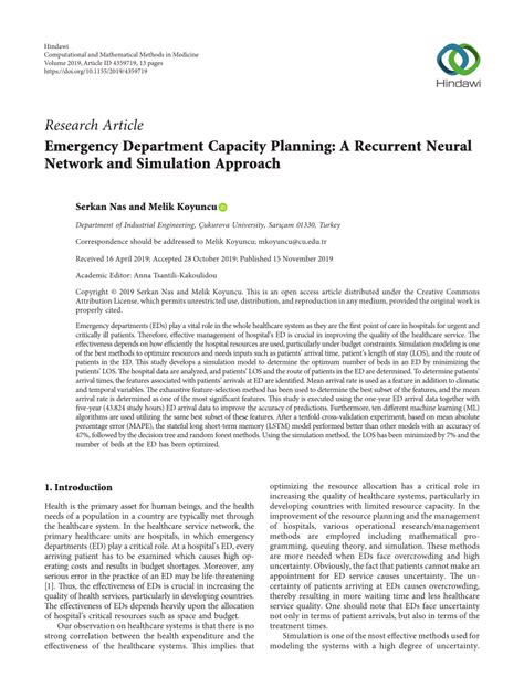 Pdf Emergency Department Capacity Planning A Recurrent Neural Network And Simulation Approach