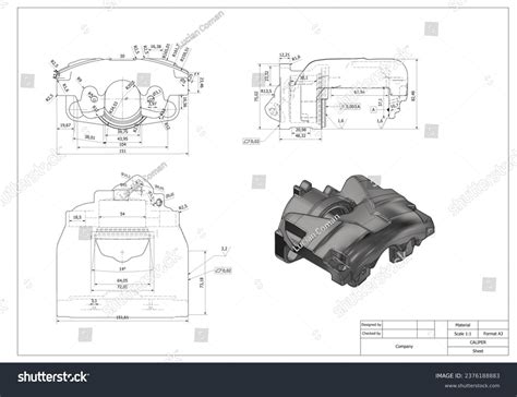 Caliper Car Technical Design Technical Drawing Stock Illustration