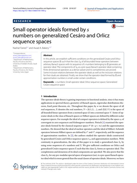 Pdf Small Operator Ideals Formed By S Numbers On Generalized Cesáro