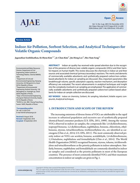 Pdf Indoor Air Pollution Sorbent Selection And Analytical Techniques For Volatile Organic