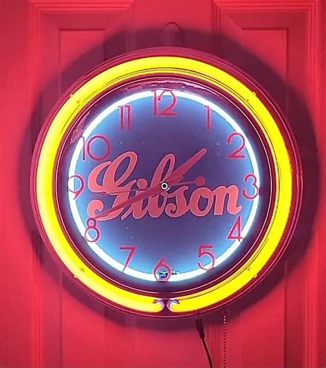 Gibson Guitars Pre War Script Logo Double Neon Redwhite Wall Reverb