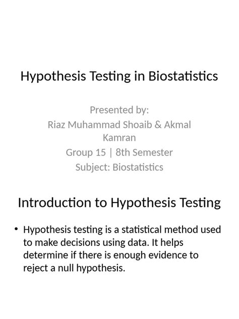Updated Hypothesis Testing Biostatistics Presentation Pdf Type I