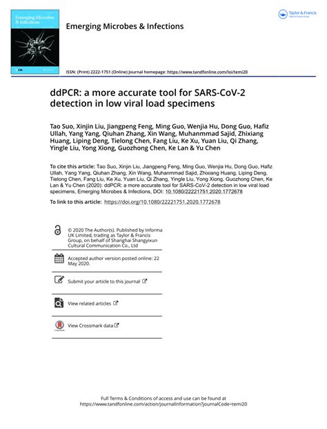 Pdf Ddpcr A More Accurate Tool For Sars Cov 2 Detection In Low Viral