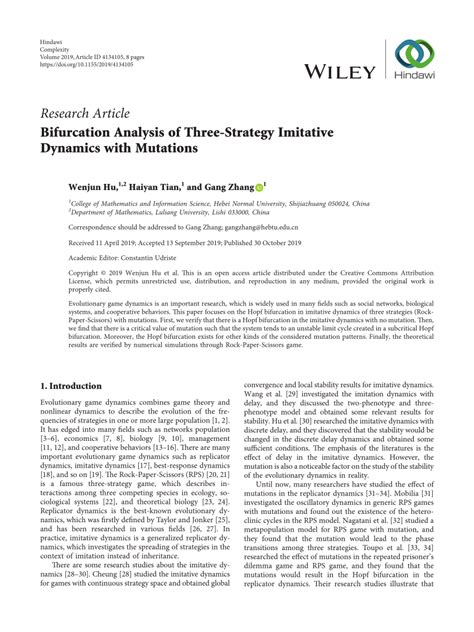 Pdf Bifurcation Analysis Of Three Strategy Imitative Dynamics With Mutations